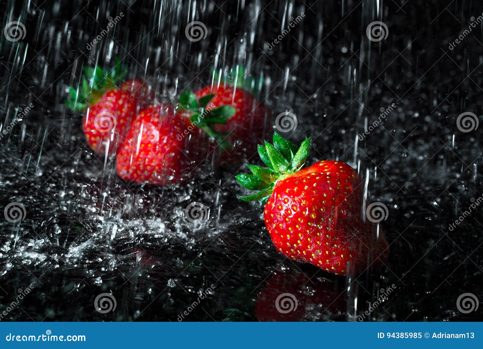 Group of Strawberries with Falling Water Drops Stock Image - Image of ...