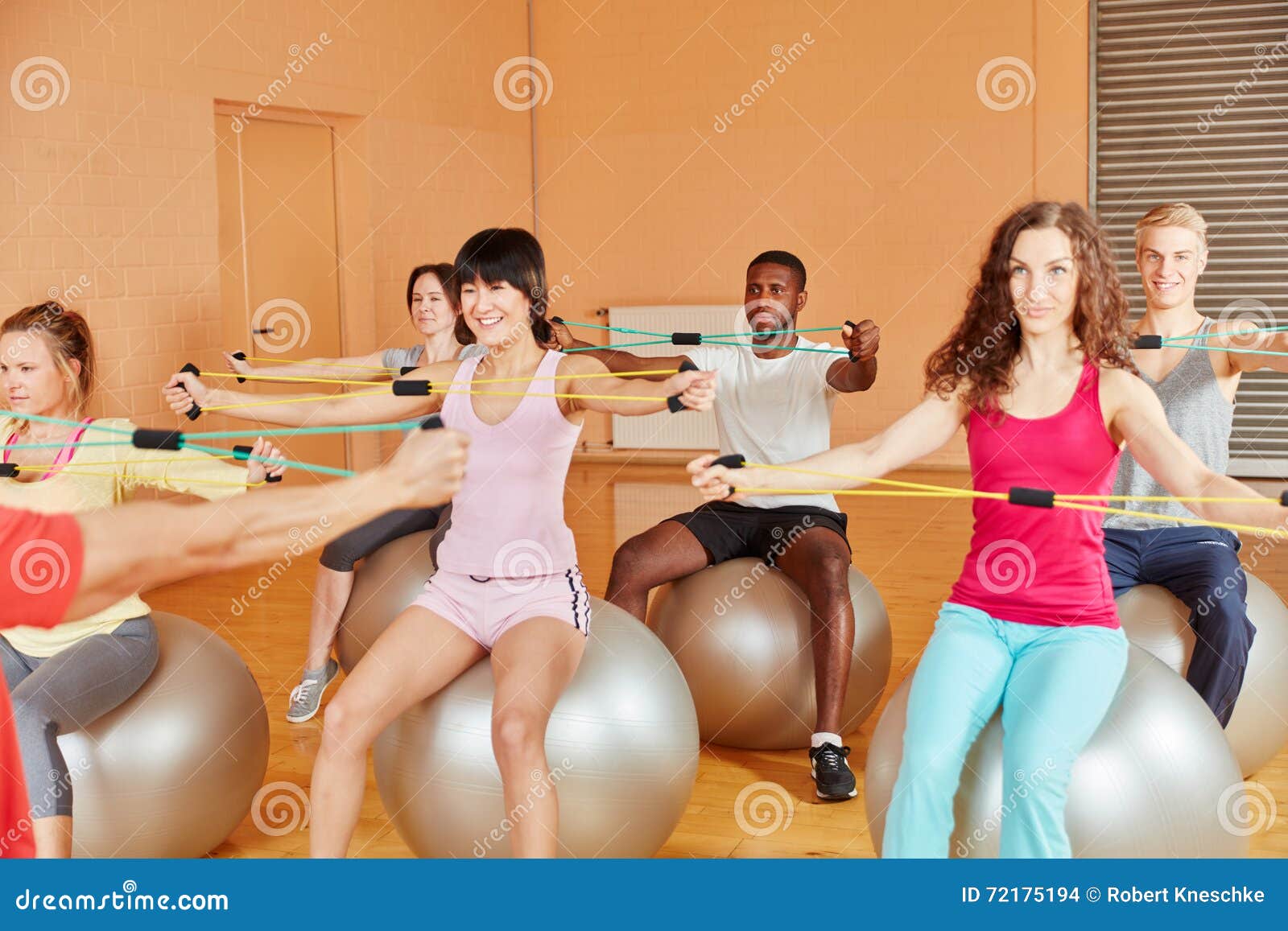 Group Stretching with Bands Stock Photo - Image of center, people: 72175194