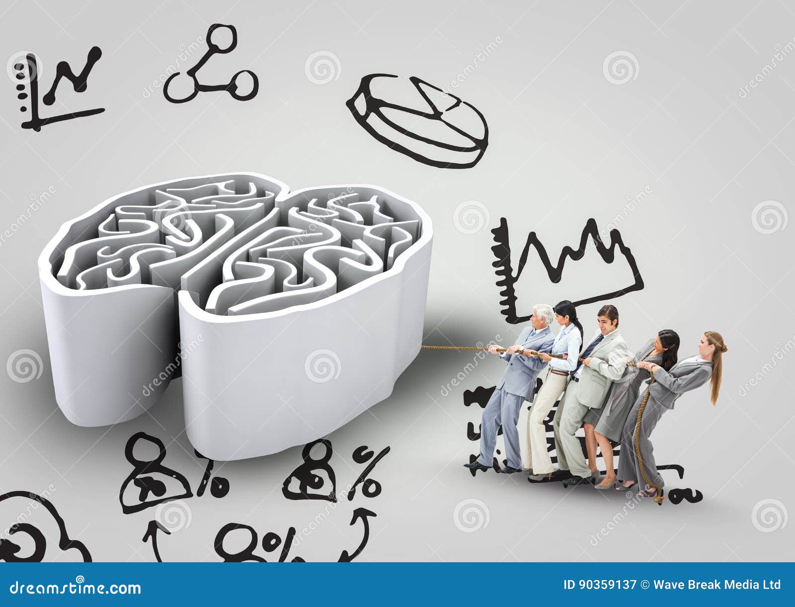 A Group Stretching the Brain with Graphic Background Stock Illustration ...
