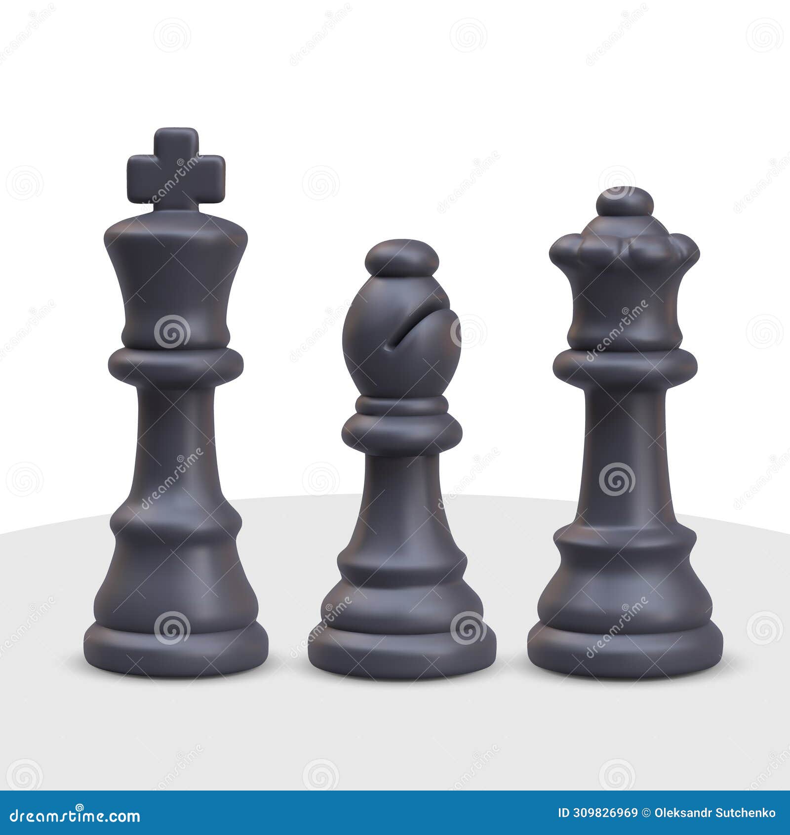 Group of Strong Chess Pieces Closeup. 3D Black King, Queen, Bishop ...