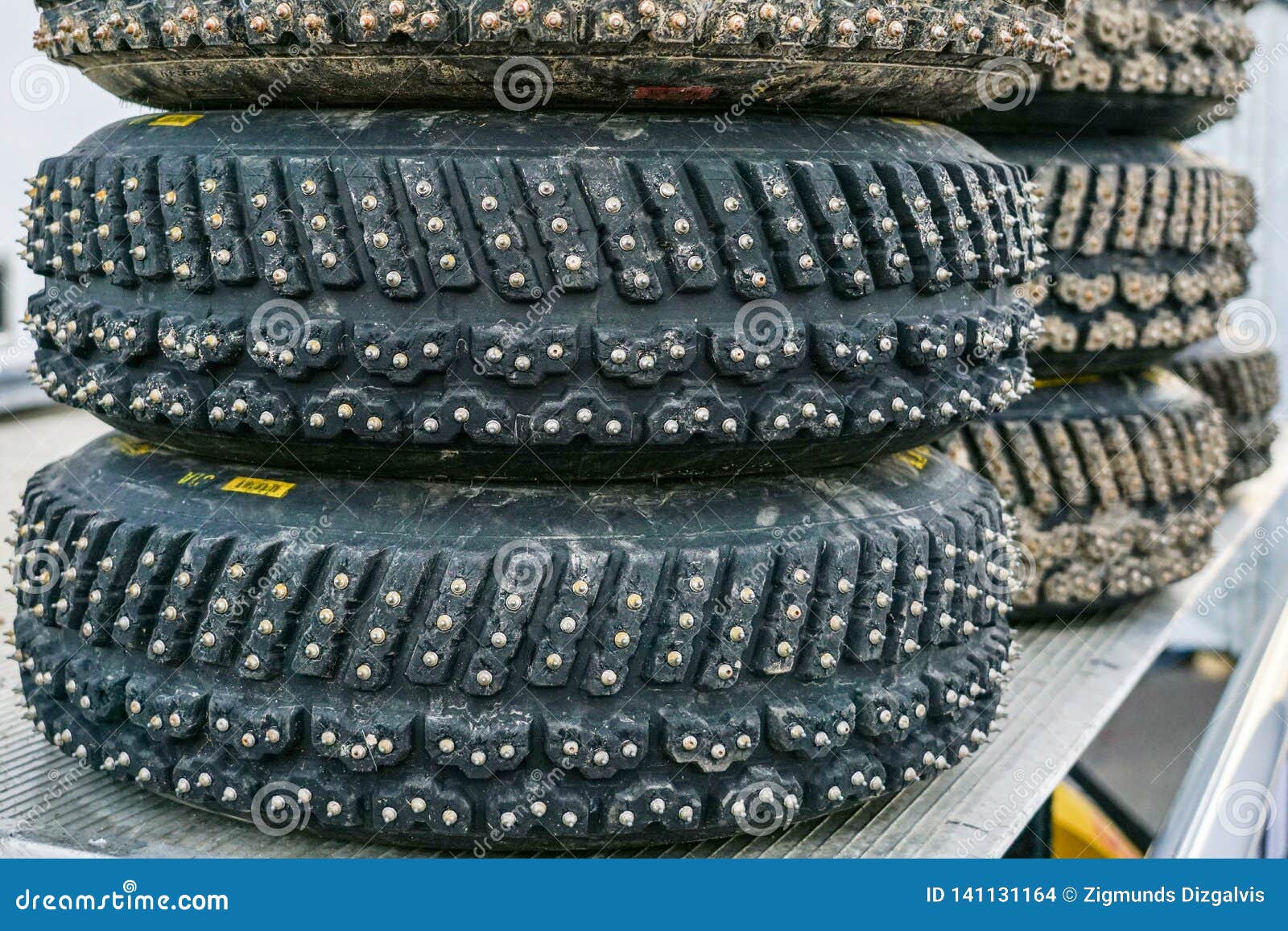 Group of Studded Snow Tires for Rally for Use in Winter Rally Stages ...