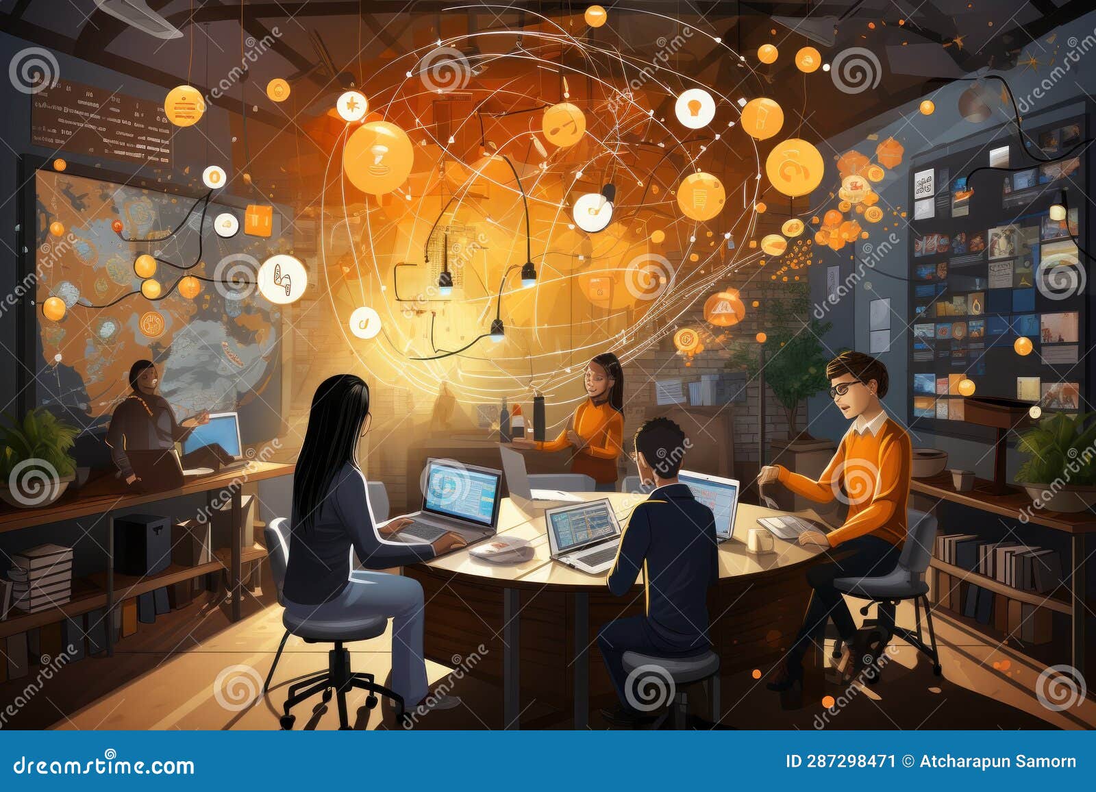 Group Student in Class Room, Students in a Library, Round Table ...