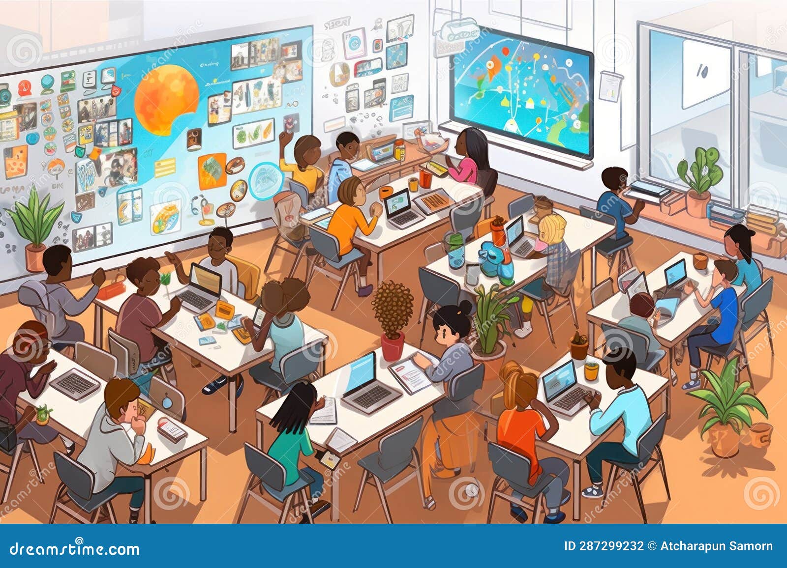 Group Student in Class Room, Students in a Library, Round Table ...