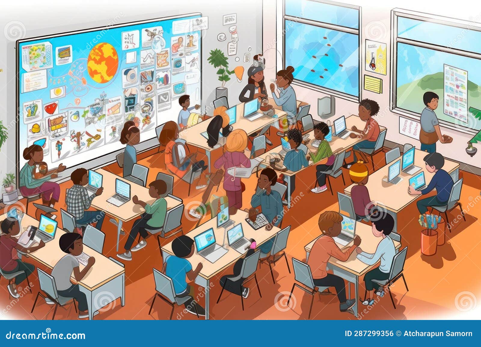 Group Student in Class Room, Students in a Library, Round Table ...