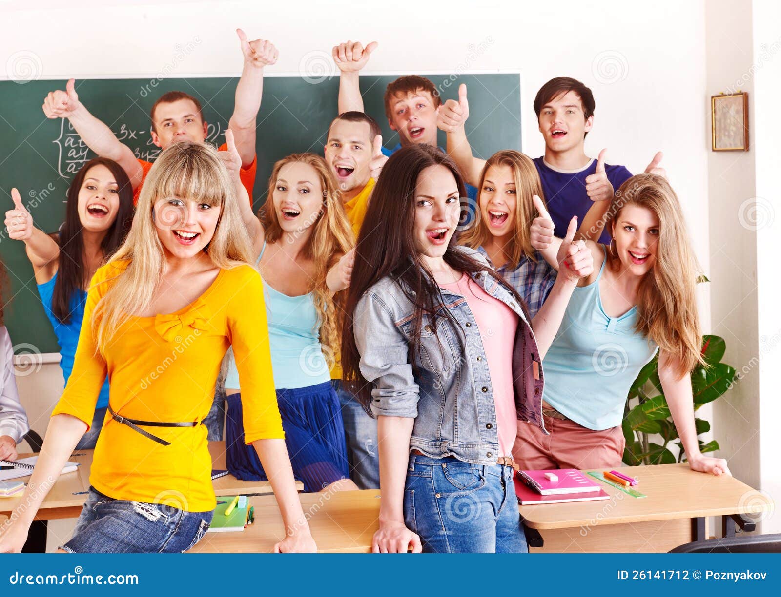 Group Student Near Blackboard. Stock Photo - Image of room, girl: 26141712