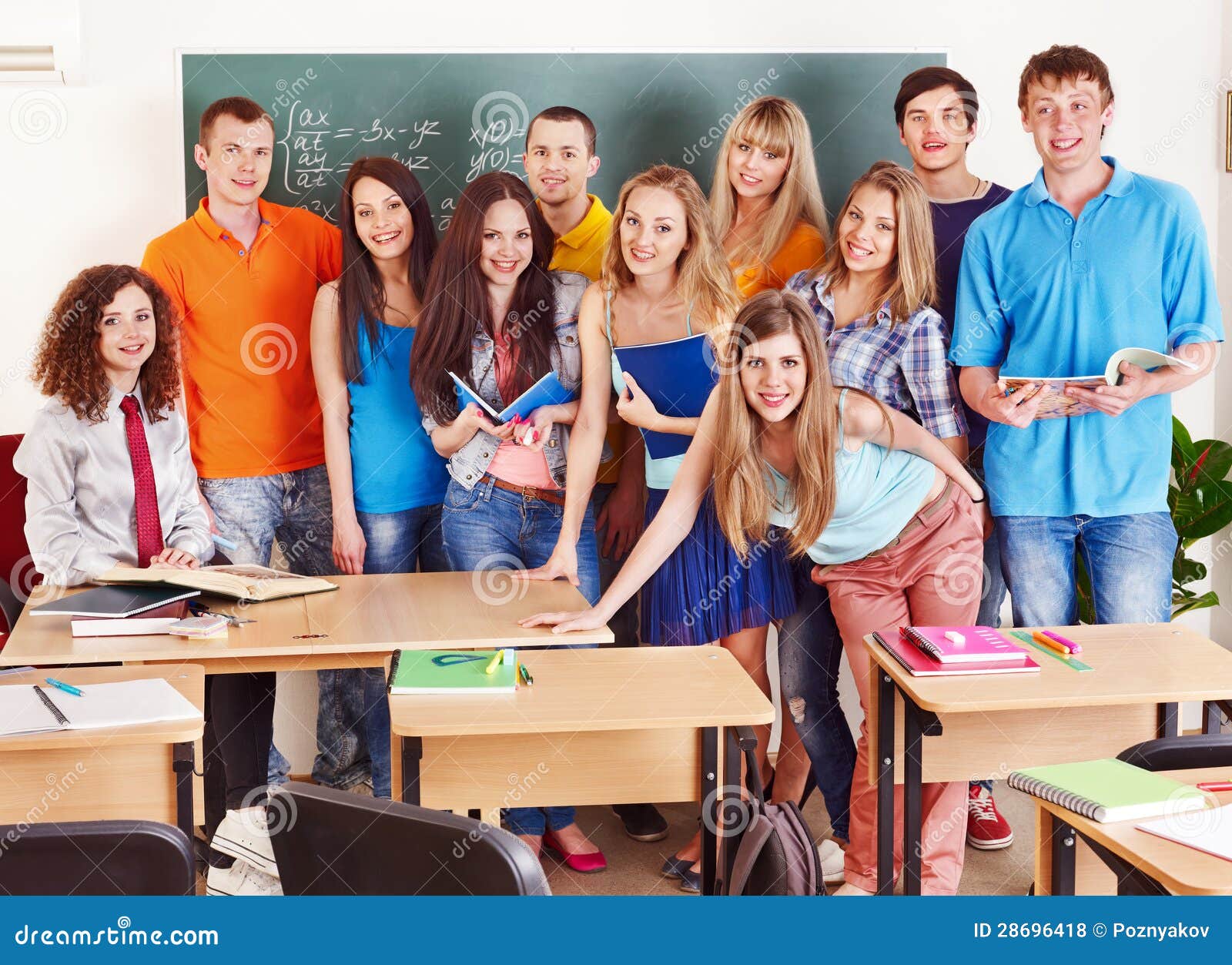 Group Student Near Blackboard. Stock Photo - Image of happy, classroom ...