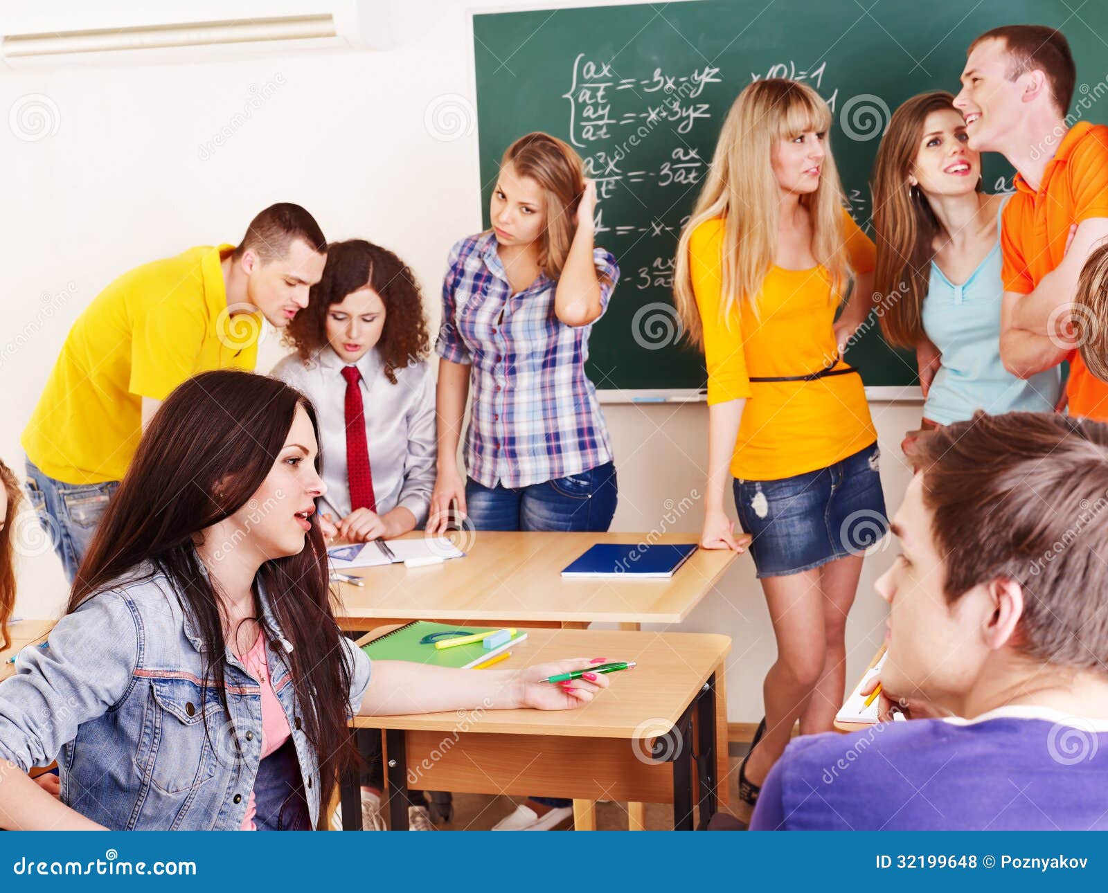Group Student Near Blackboard. Stock Photo - Image of people, female ...