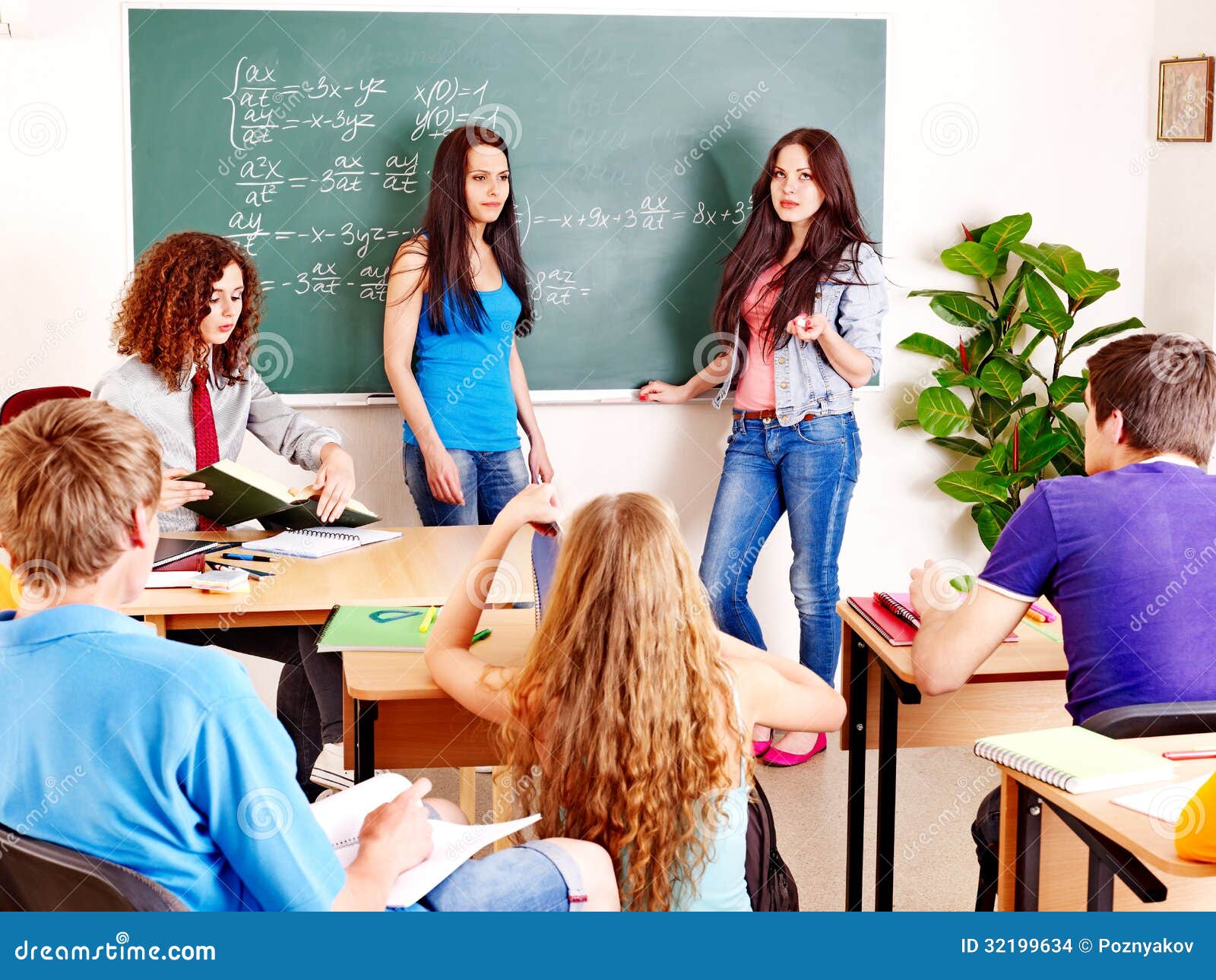 Group Student Near Blackboard. Stock Photo - Image of educational, girl ...