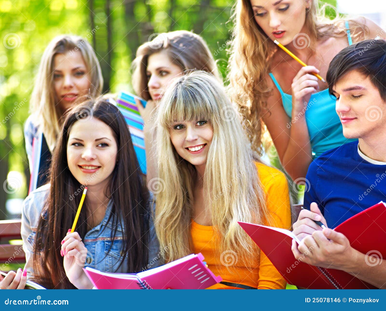 Group Student with Notebook Outdoor. Stock Photo - Image of cute ...