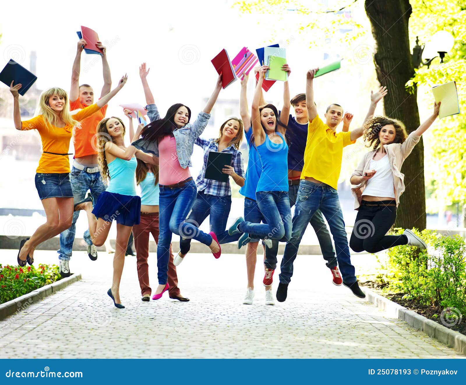 Group Student with Notebook Outdoor. Stock Image - Image of learn ...