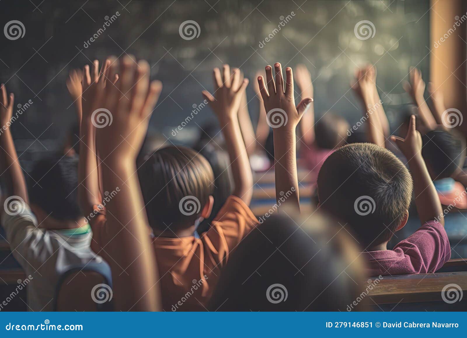Group of Student and Raising One Hand in Classroom. AI Generative Stock ...