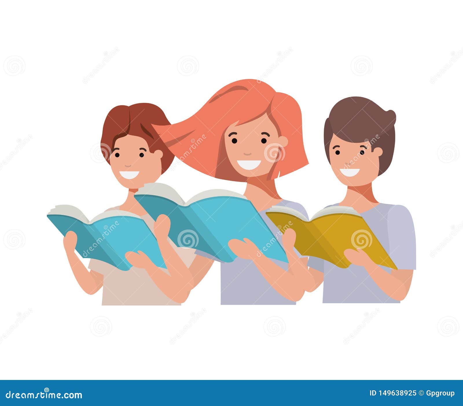 Group of Student with Reading Book in the Hands Stock Vector ...