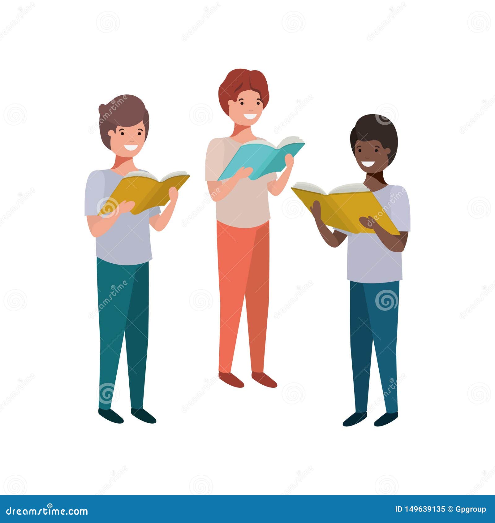 Group of Student with Reading Book in the Hands Stock Vector ...