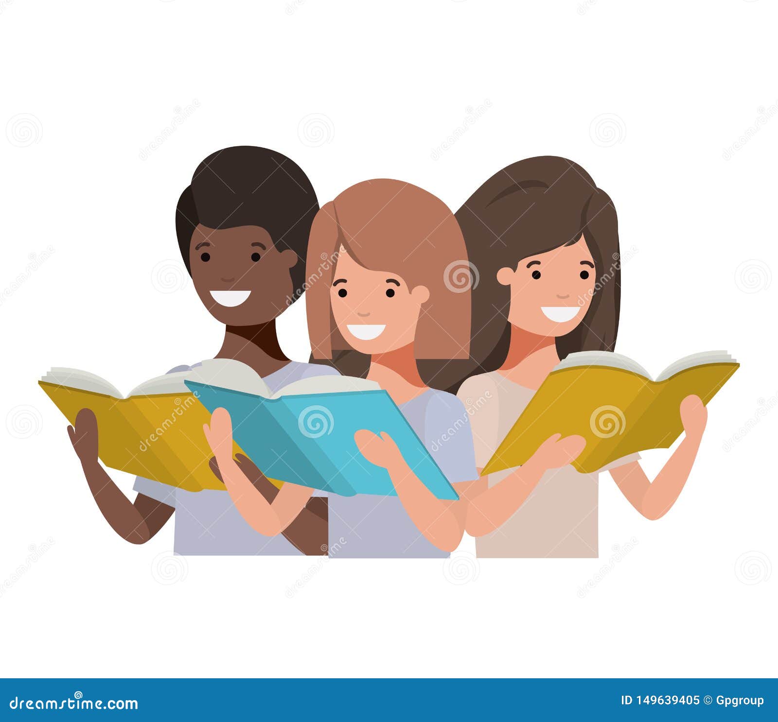Group of Student with Reading Book in the Hands Stock Vector ...