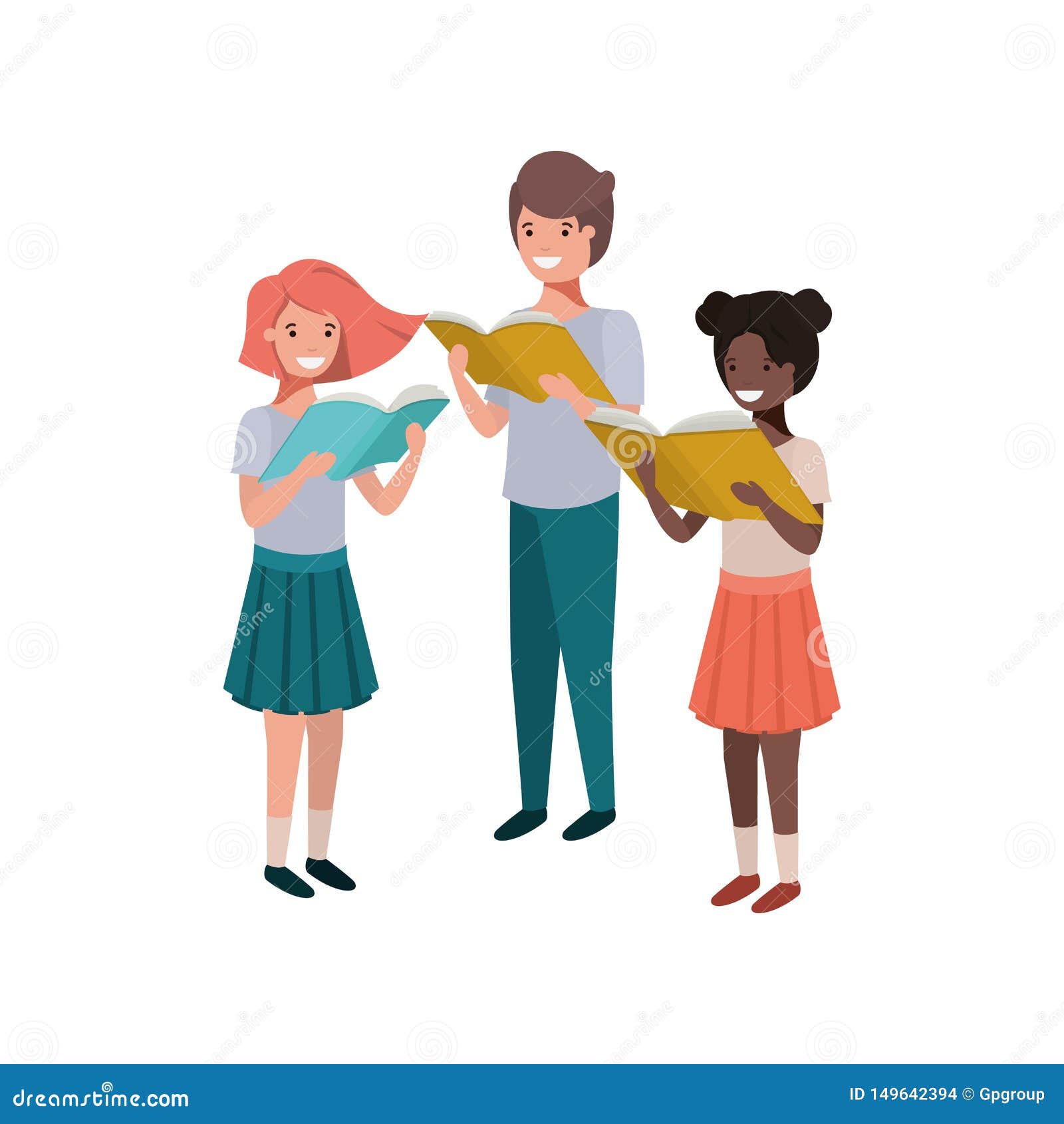Group of Student with Reading Book in the Hands Stock Vector ...