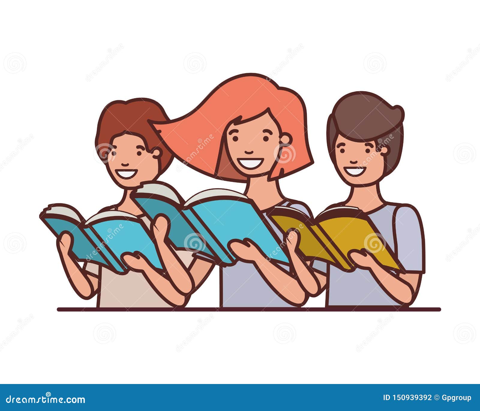 Group of Student with Reading Book in the Hands Stock Vector ...