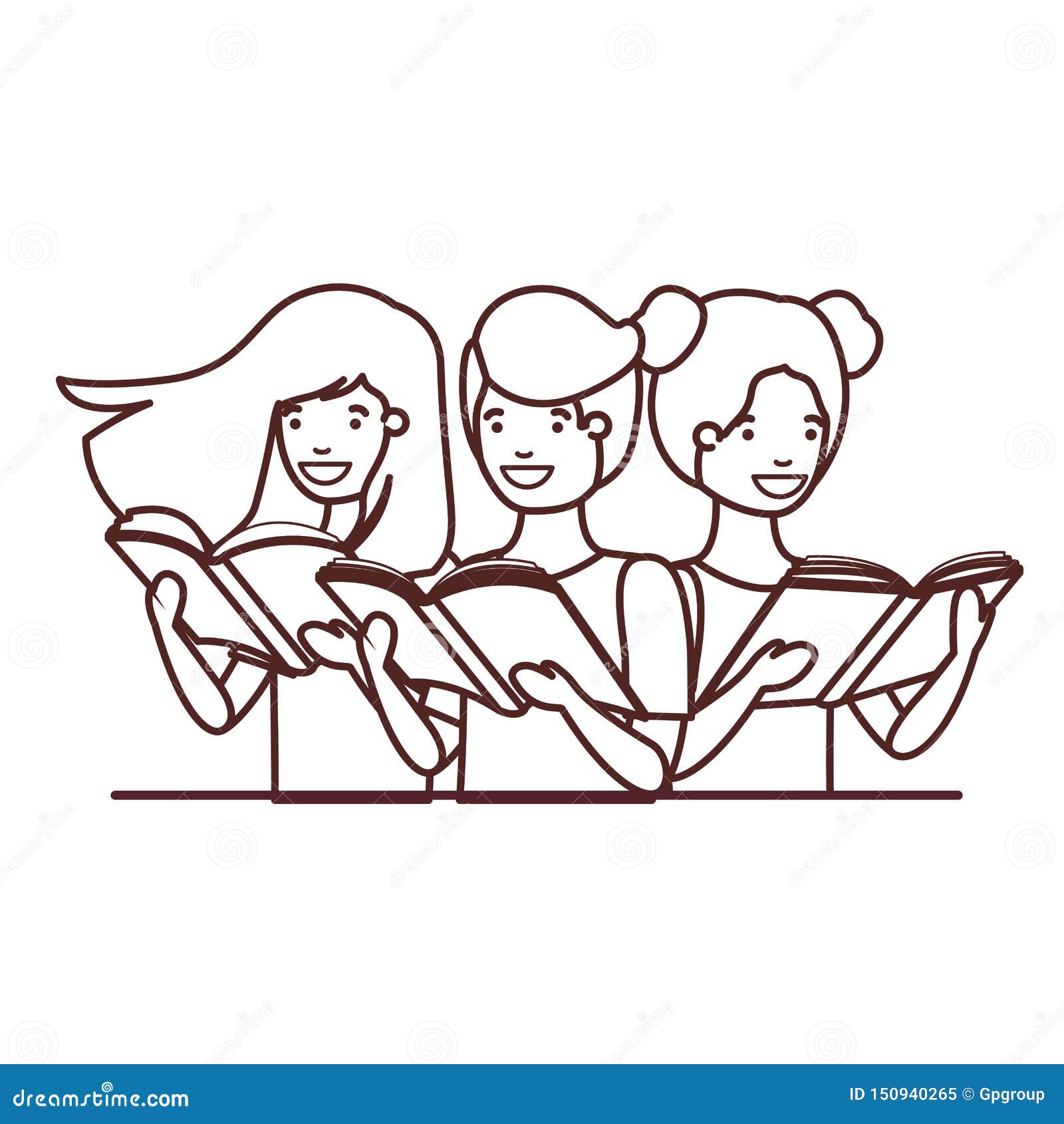 Group of Student with Reading Book in the Hands Stock Vector ...