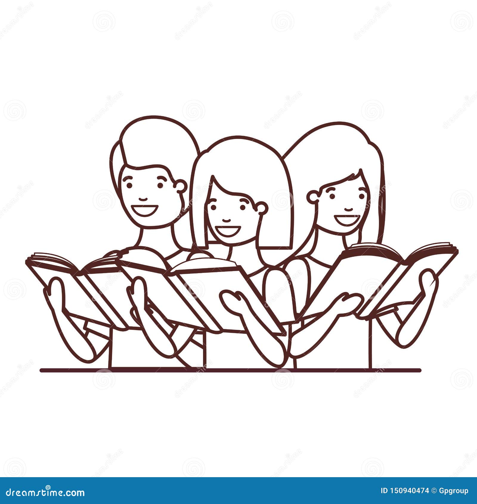 Group of Student with Reading Book in the Hands Stock Vector ...