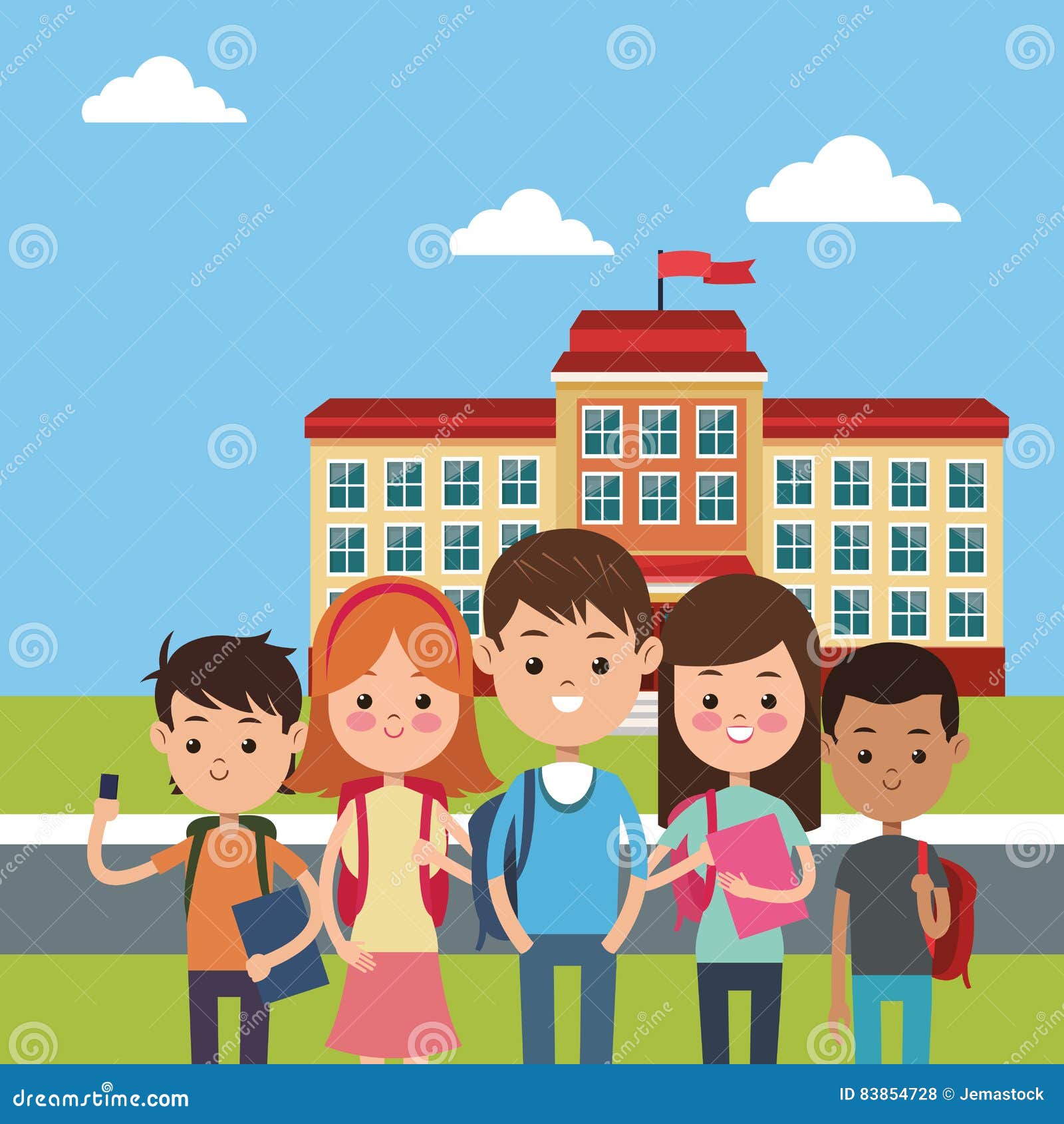 Group Student Ready Building School Stock Vector - Illustration of ...