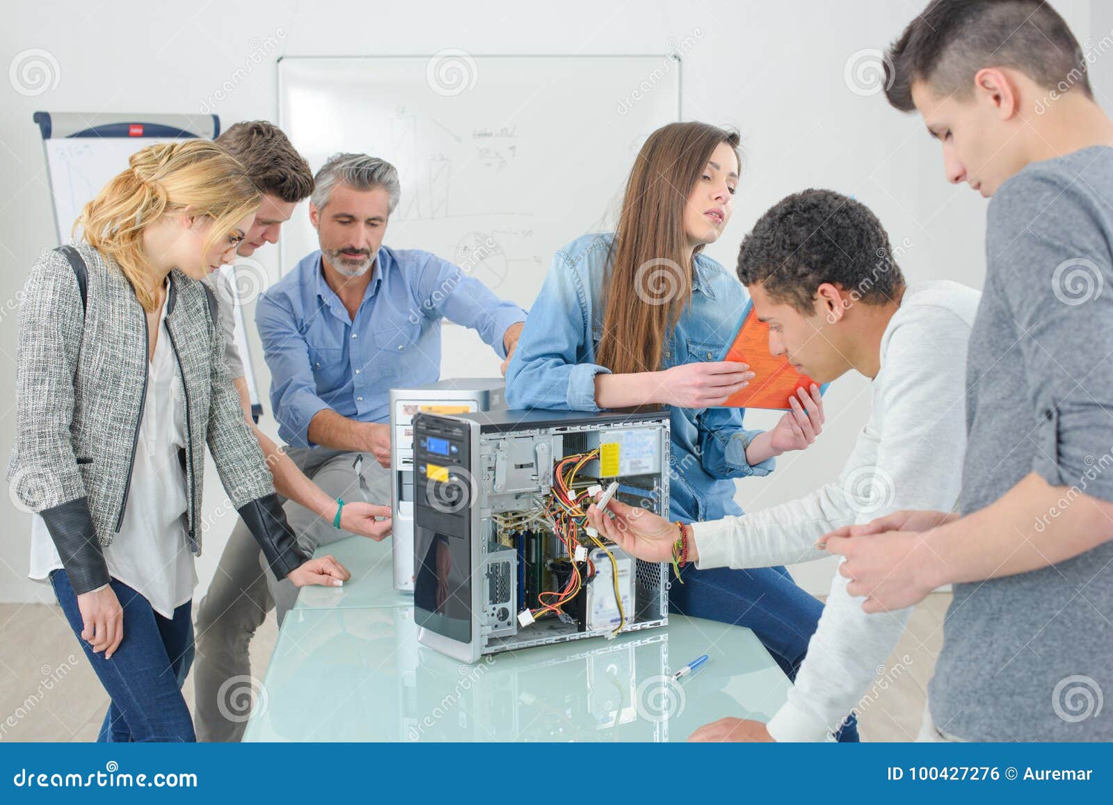 Group Students Around Dismantled Computer Stock Photo - Image of work ...