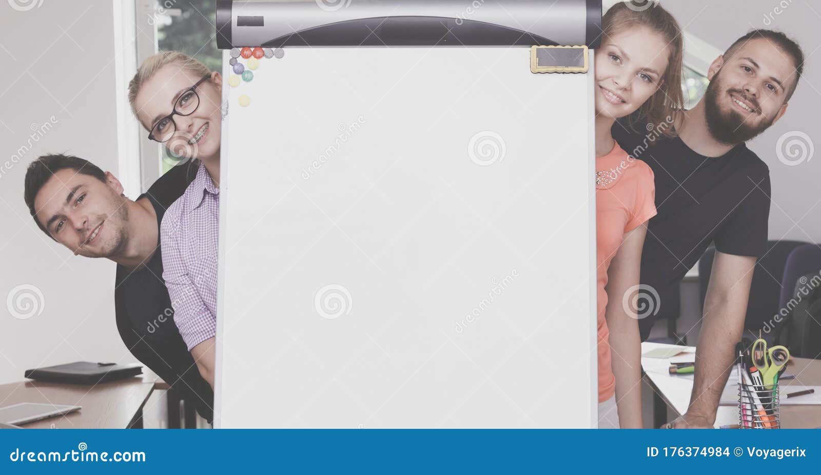 Group of Students and Board Stock Photo - Image of poster, board: 176374984