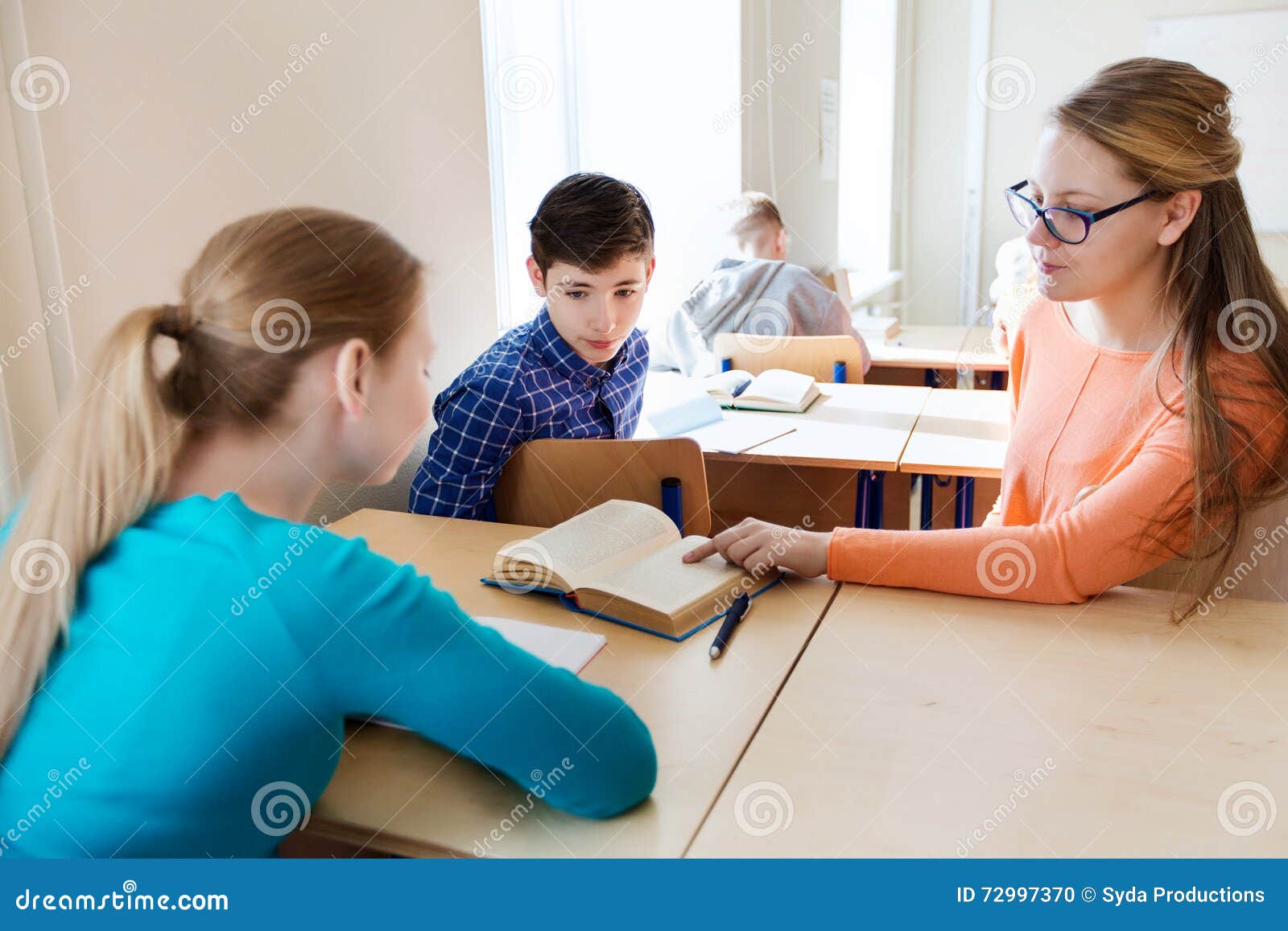 Group of Students with Book at School Lesson Stock Photo - Image of ...