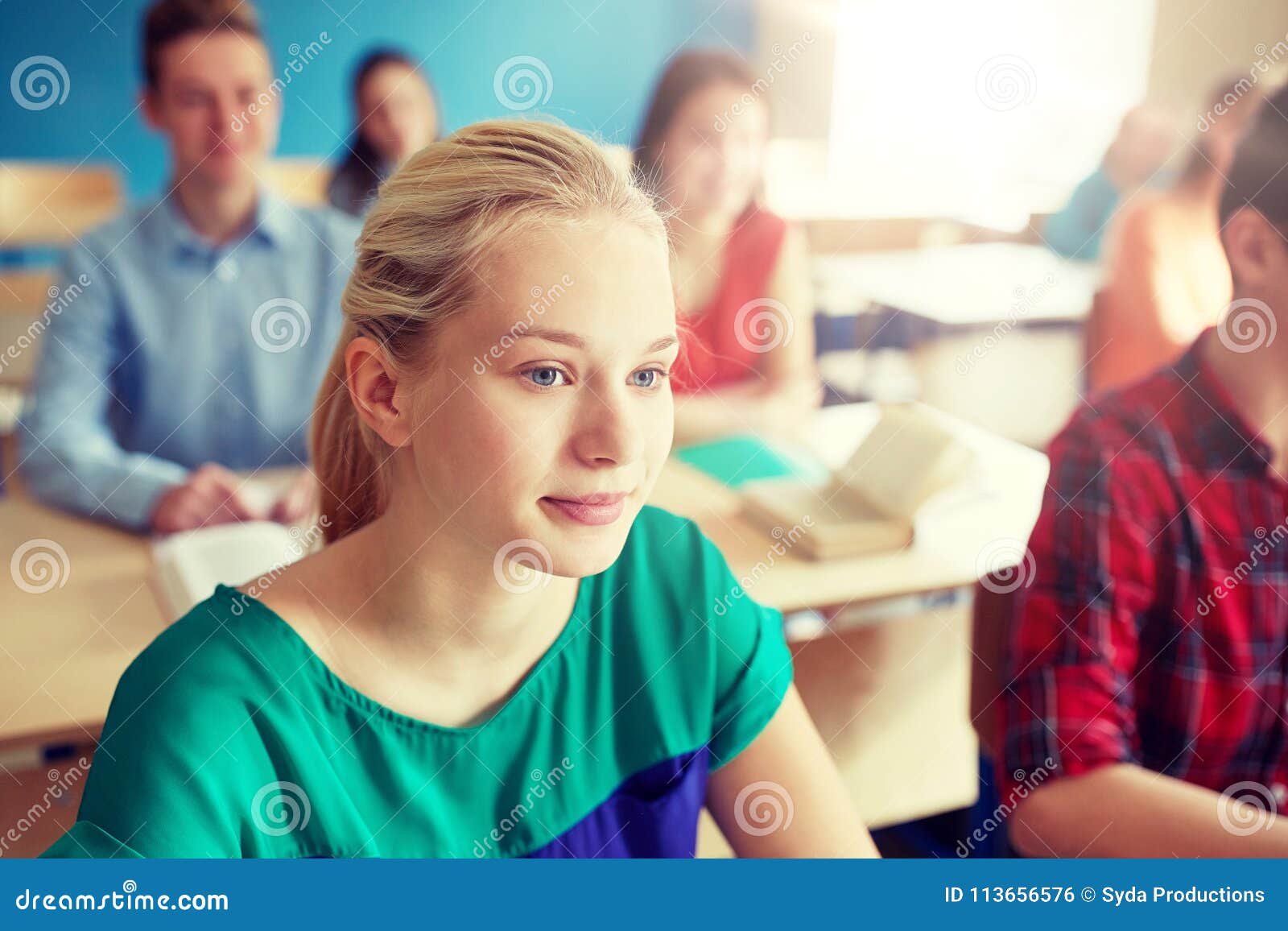 Group of Students with Books at School Lesson Stock Photo - Image of ...