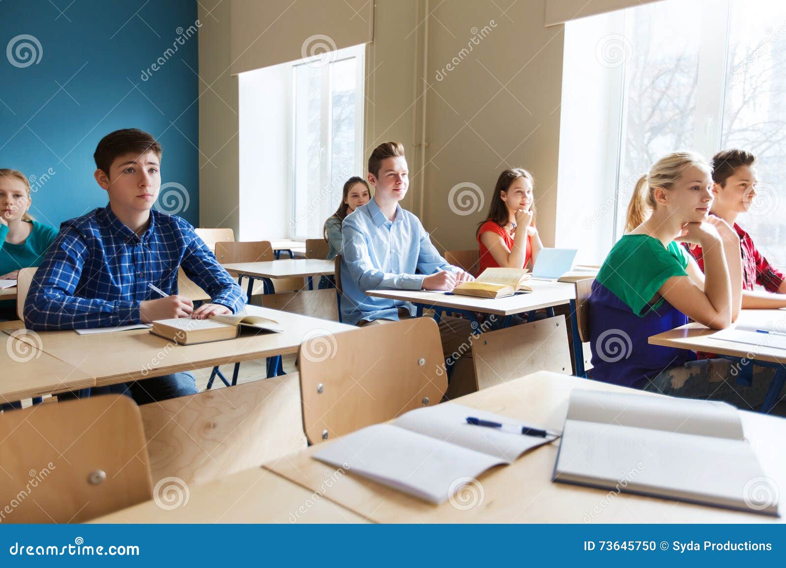 Group of Students with Books at School Lesson Stock Photo - Image of ...