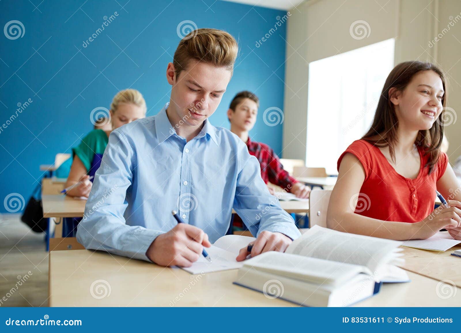 Group of Students with Books at School Lesson Stock Image - Image of ...