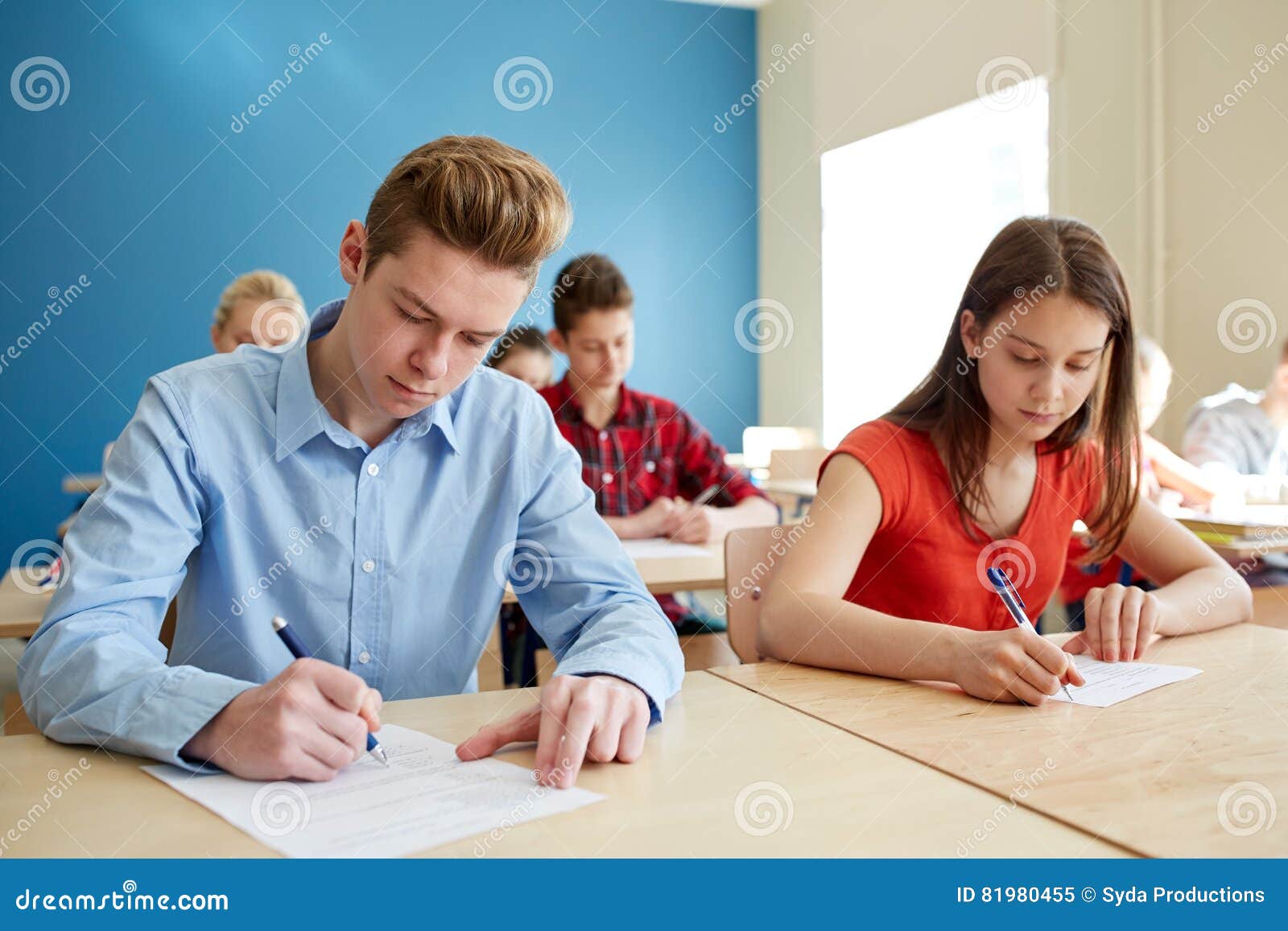 Group of Students with Books Writing School Test Stock Image - Image of ...