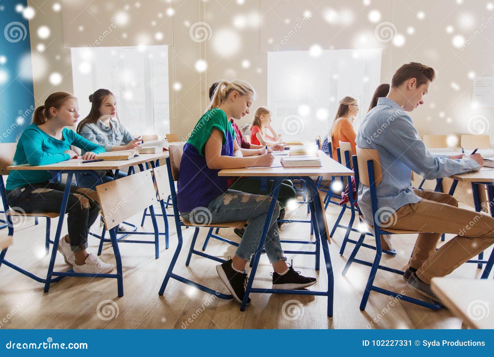 Group of Students with Books Writing School Test Stock Image - Image of ...