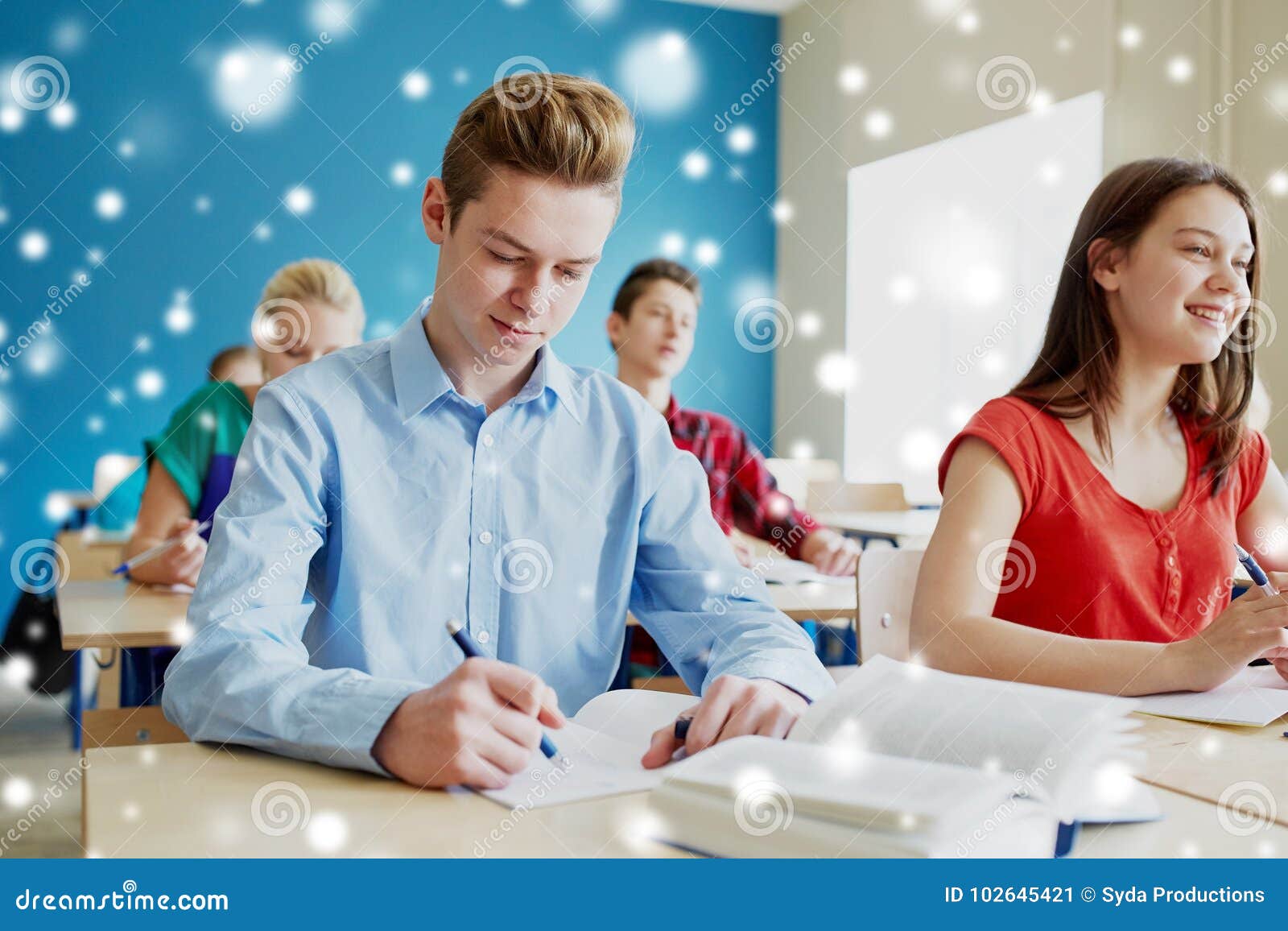 Group of Students with Books Writing School Test Stock Image - Image of ...