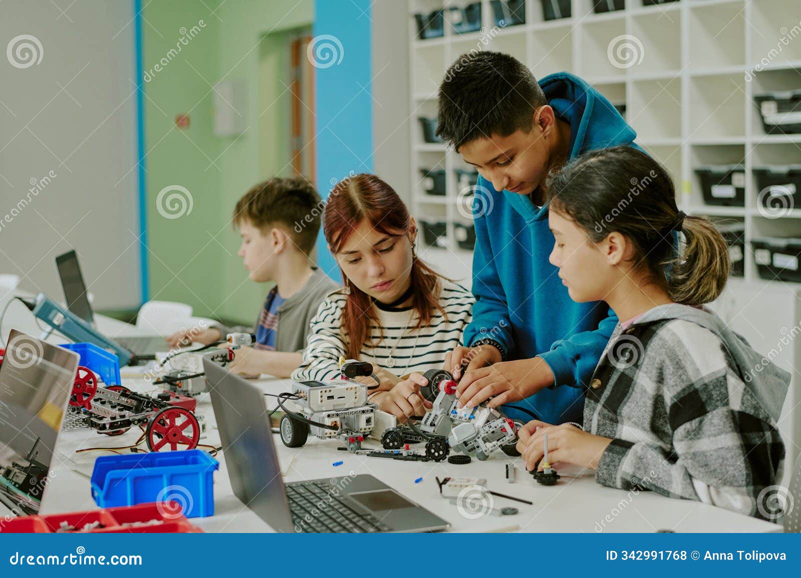 Kids Making Robot in Classroom Stock Photo - Image of constructor ...