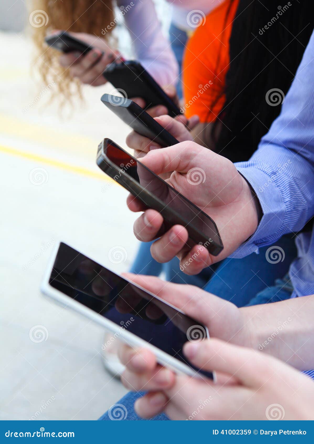 Group of a Students Chatting with Their Smartphones Stock Image - Image ...