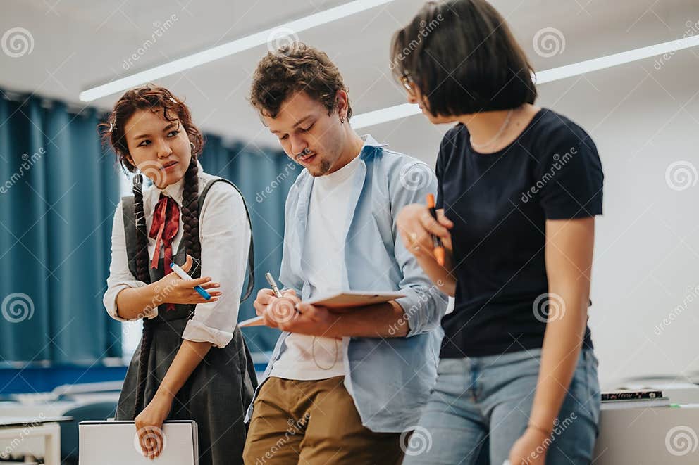 Group of Students Collaborating in a Modern School Setting Stock Image ...