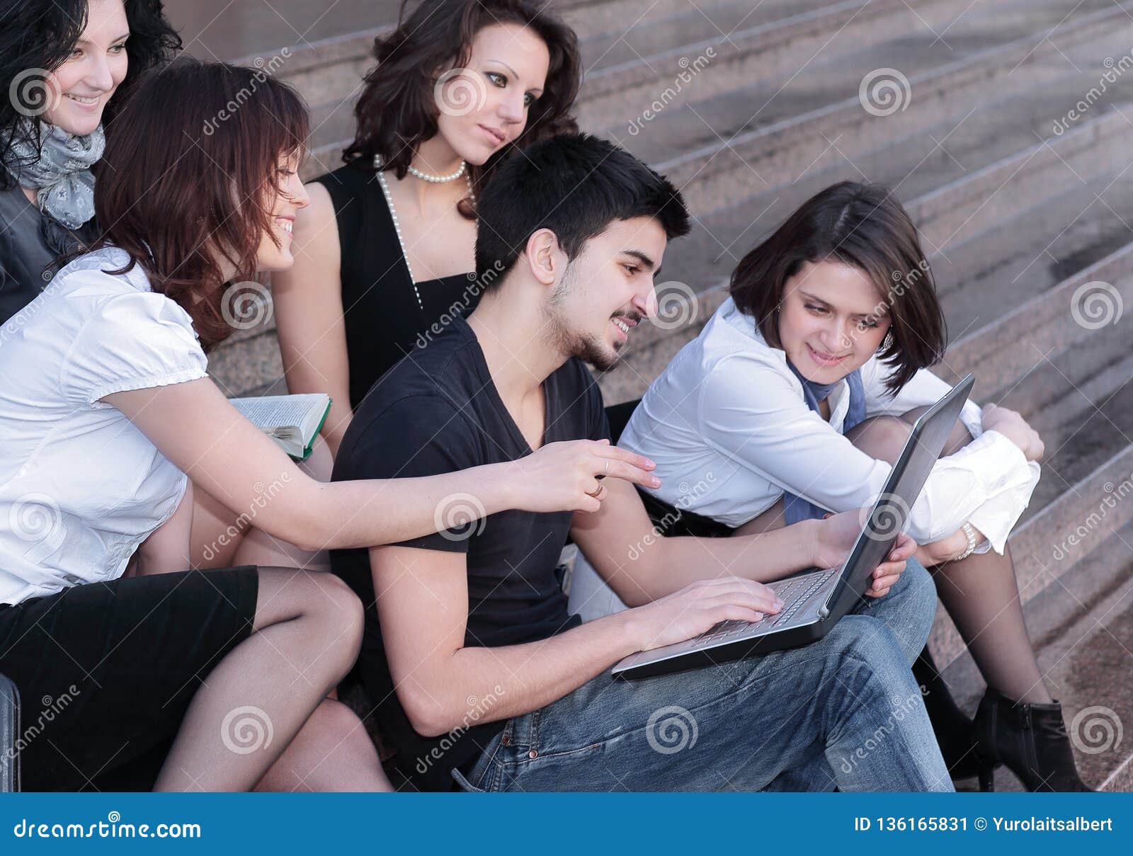 Group of Students Communicating Via the Internet Using Laptop Stock ...