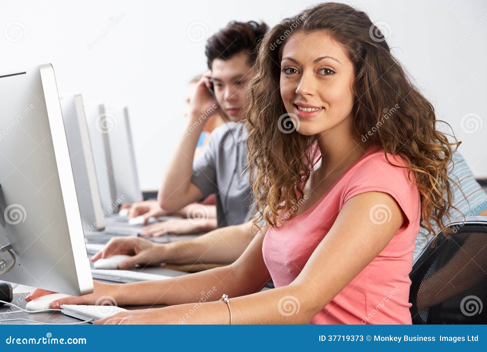 Group of Students in Computer Class Stock Image - Image of looking ...