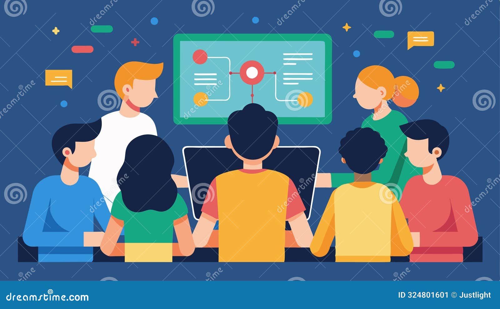 A Group of Students Crowded Around a Single Screen Intently Studying a ...