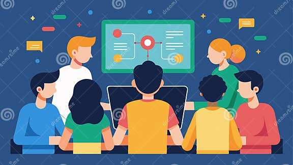 A Group of Students Crowded Around a Single Screen Intently Studying a ...