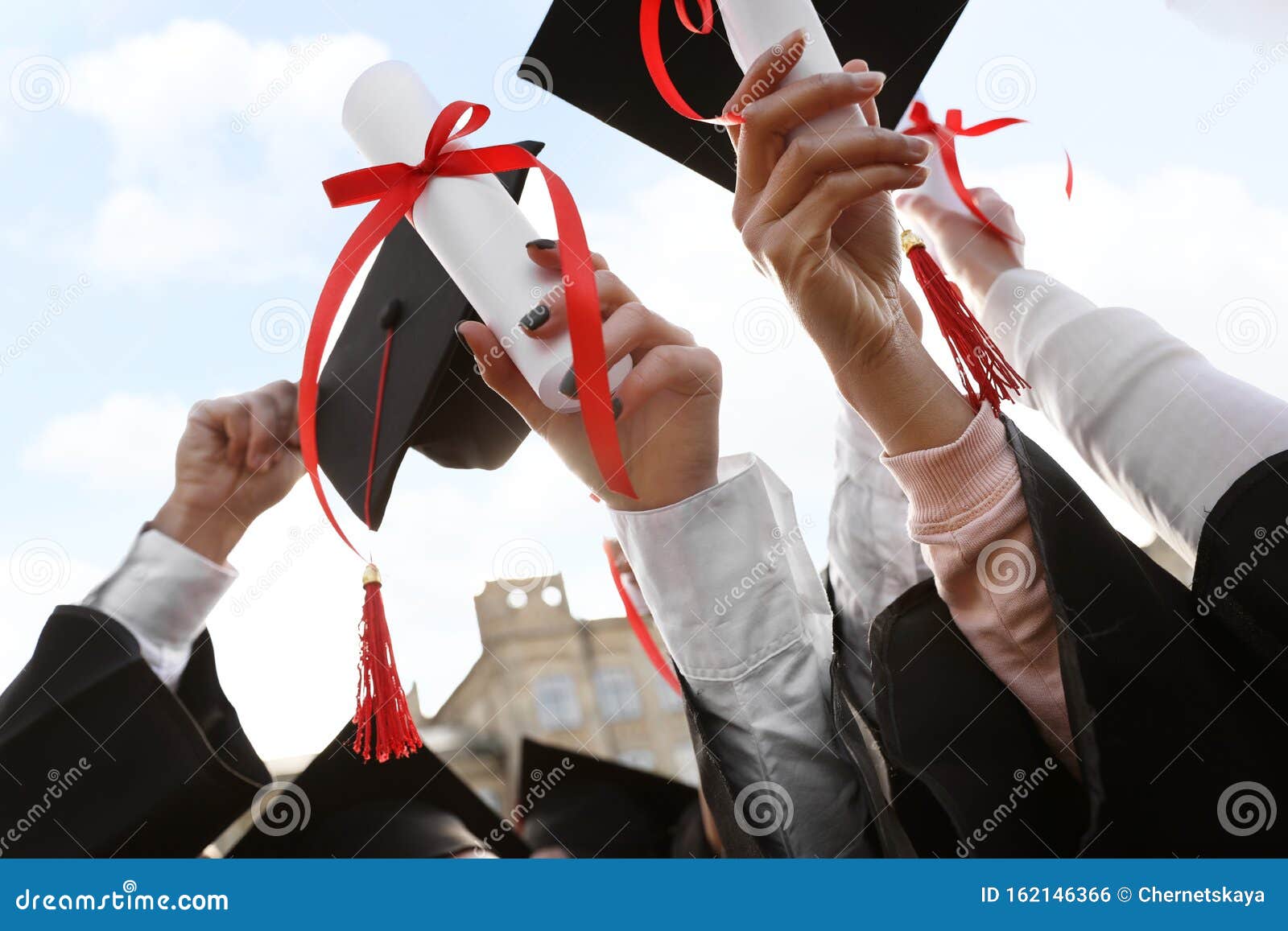 Group of Students with Diplomas Outdoors. Graduation Ceremony Stock ...