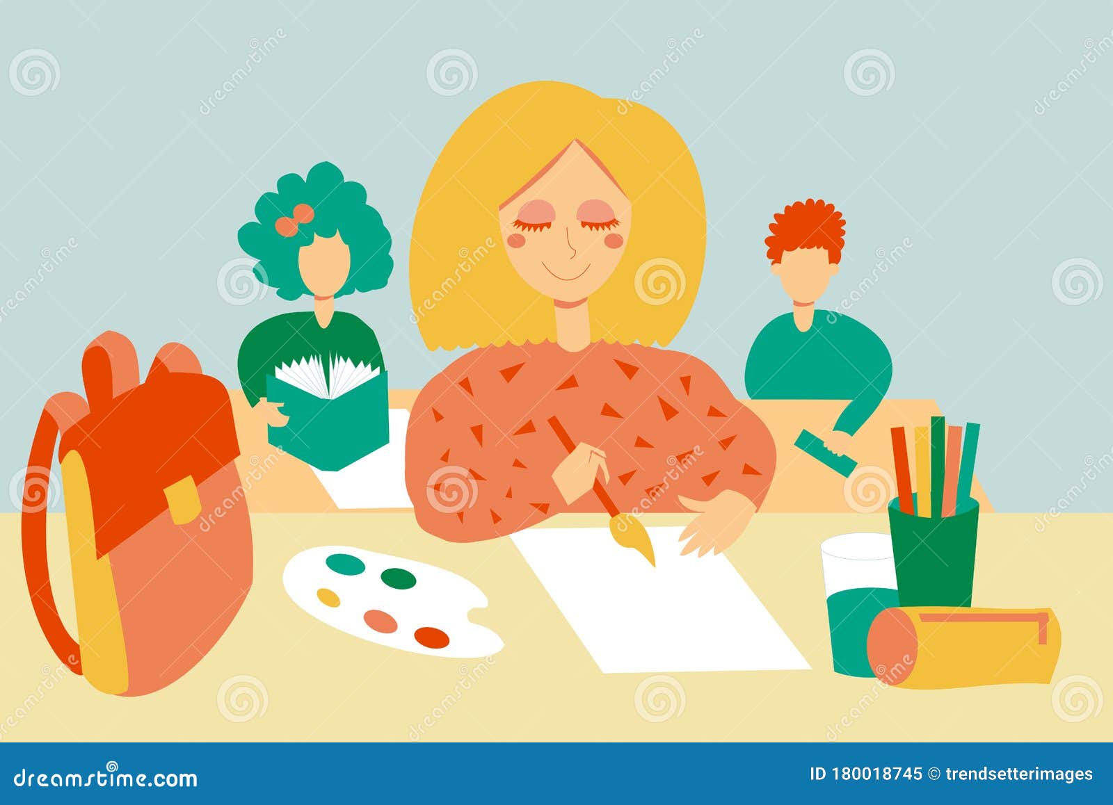 Group of Students Doing Different Tasks in the Classroom Stock ...