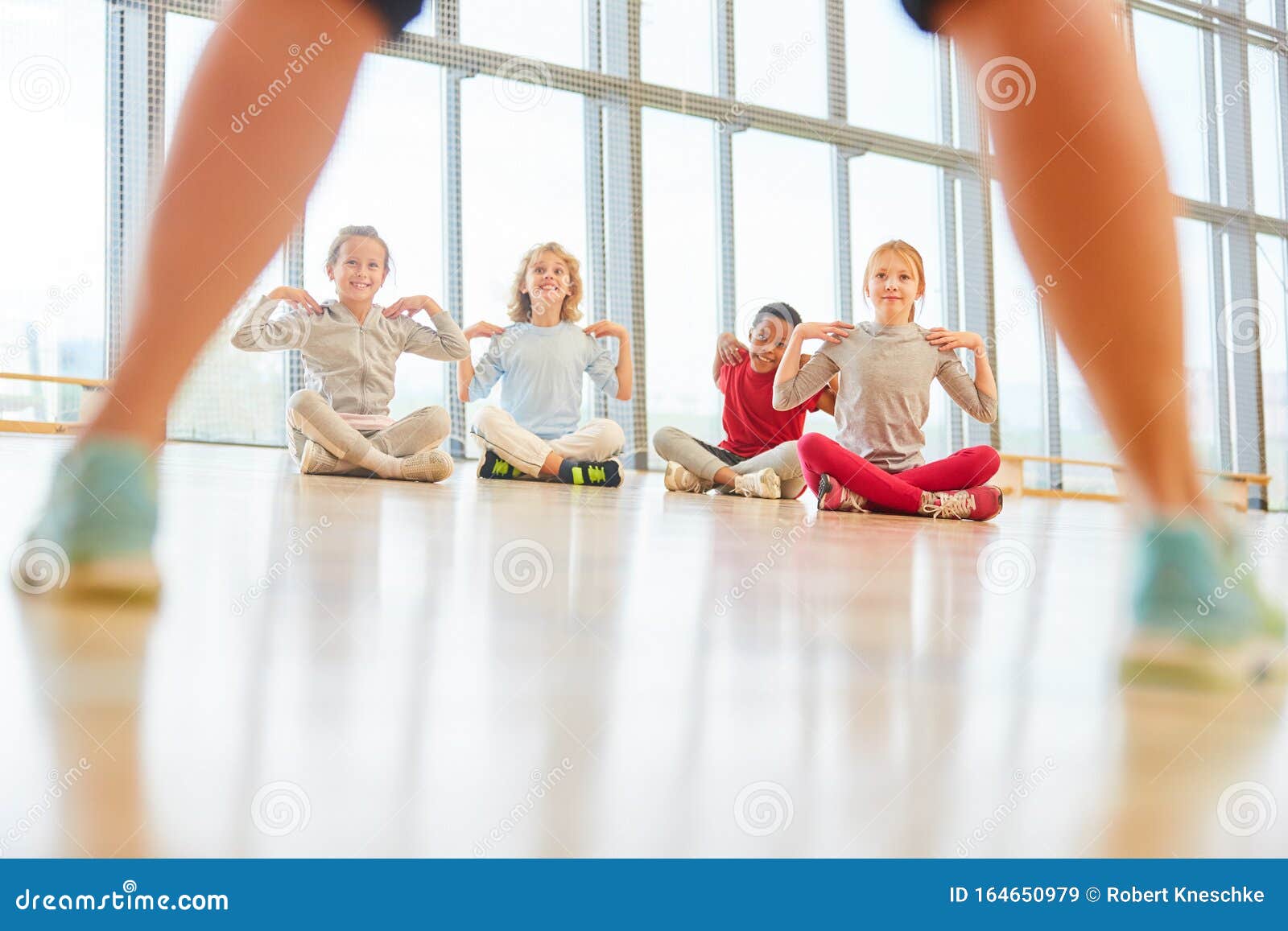Group of Students Makes Healthy Stretching Stock Image - Image of ...