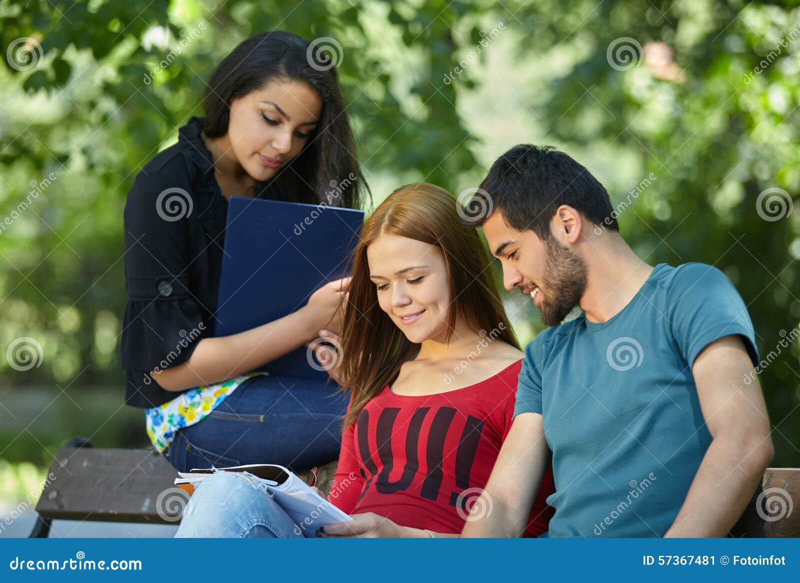 Group of Students Doing Homework Outside Stock Image - Image of playful ...