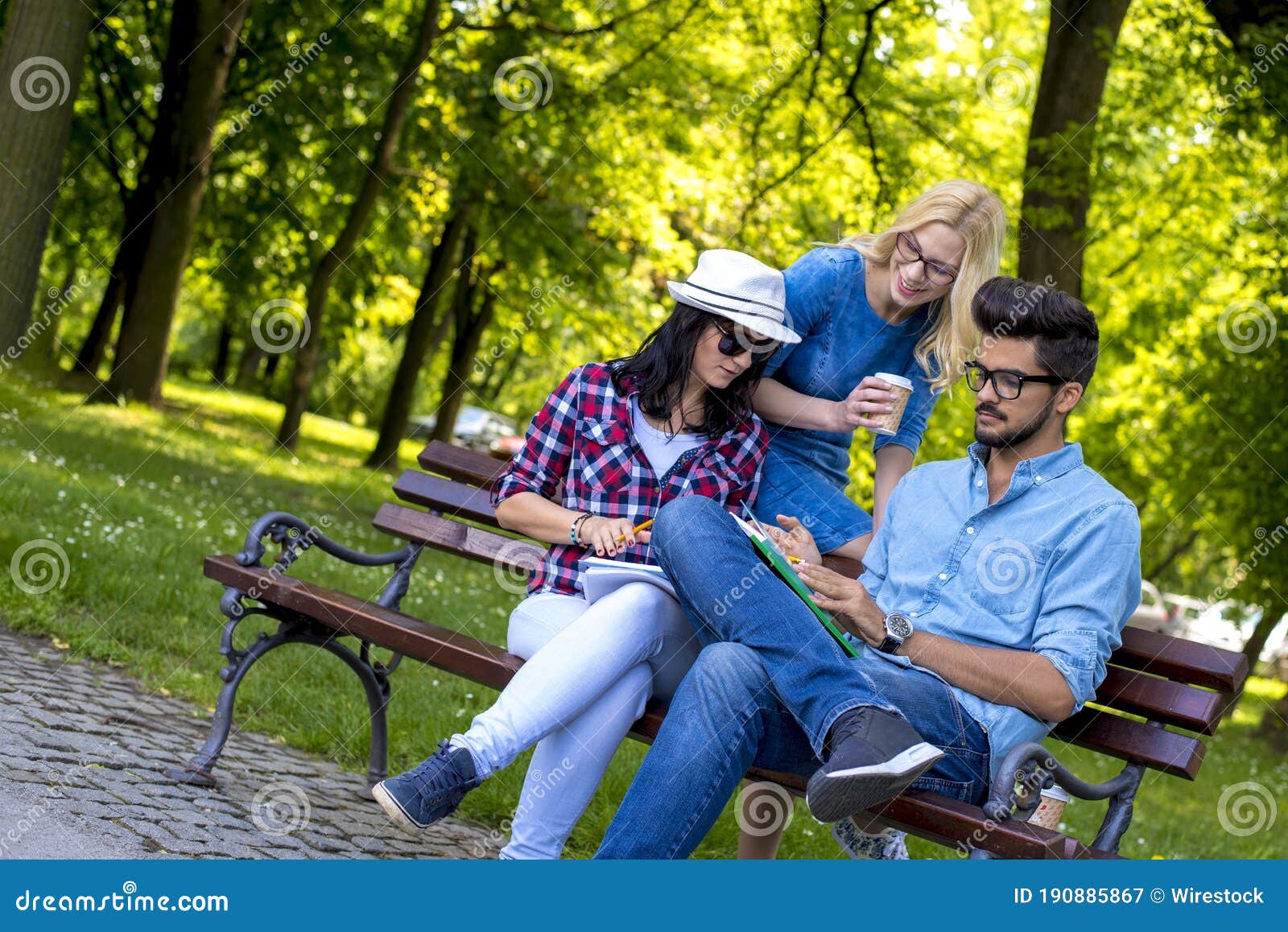 Group of Students Doing Homework Together in Campus Park Stock Image ...