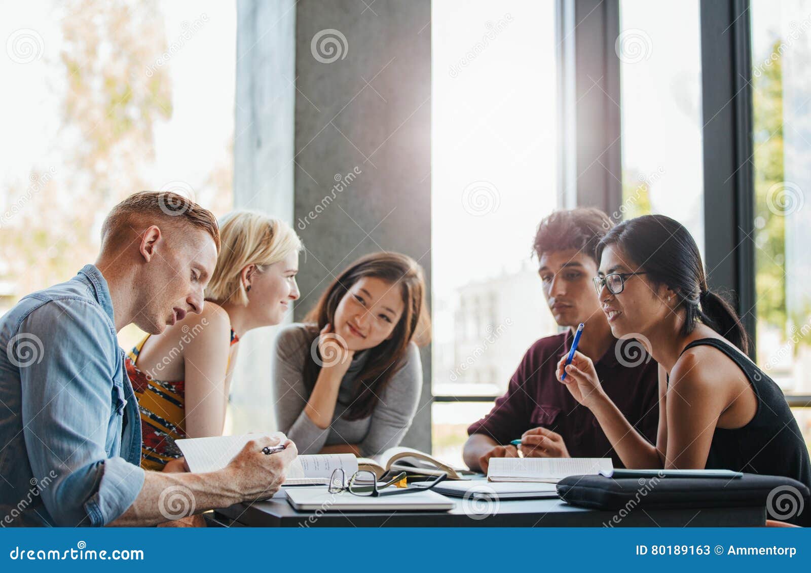 Group of Students Doing School Assignment in Library Stock Image ...