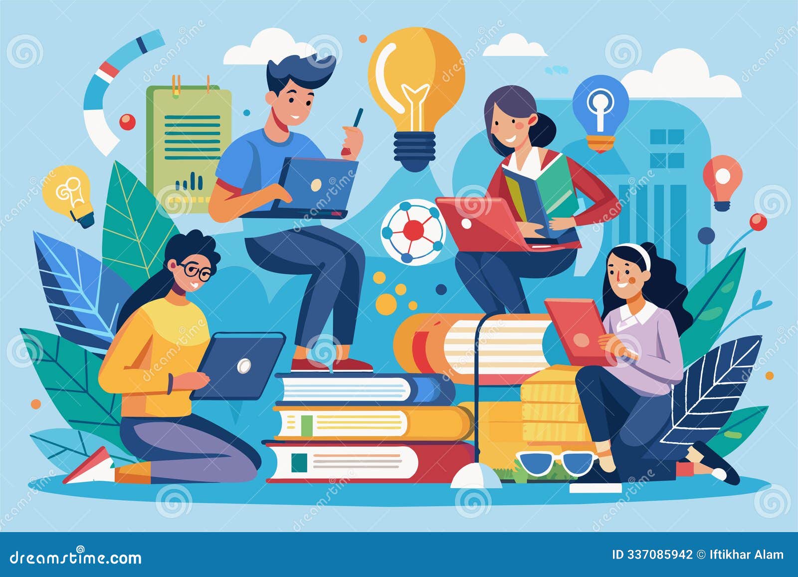 A Group of Students Engaged in Online Research for Project Ideas ...