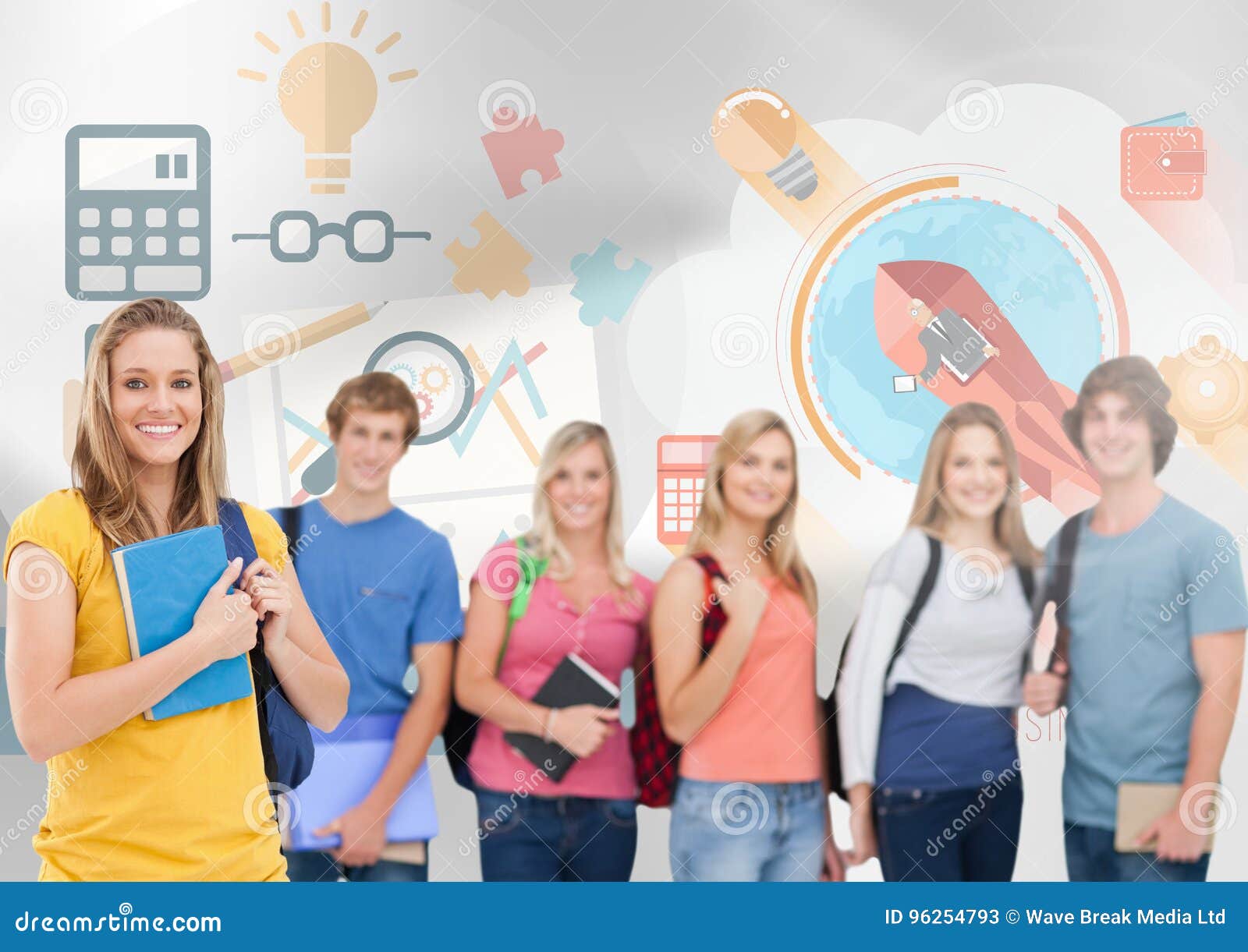 Group of Students in Front of Business Graphics Stock Image - Image of ...