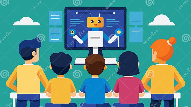 A Group of Students Gathered Around a Computer Screen Closely Observing ...