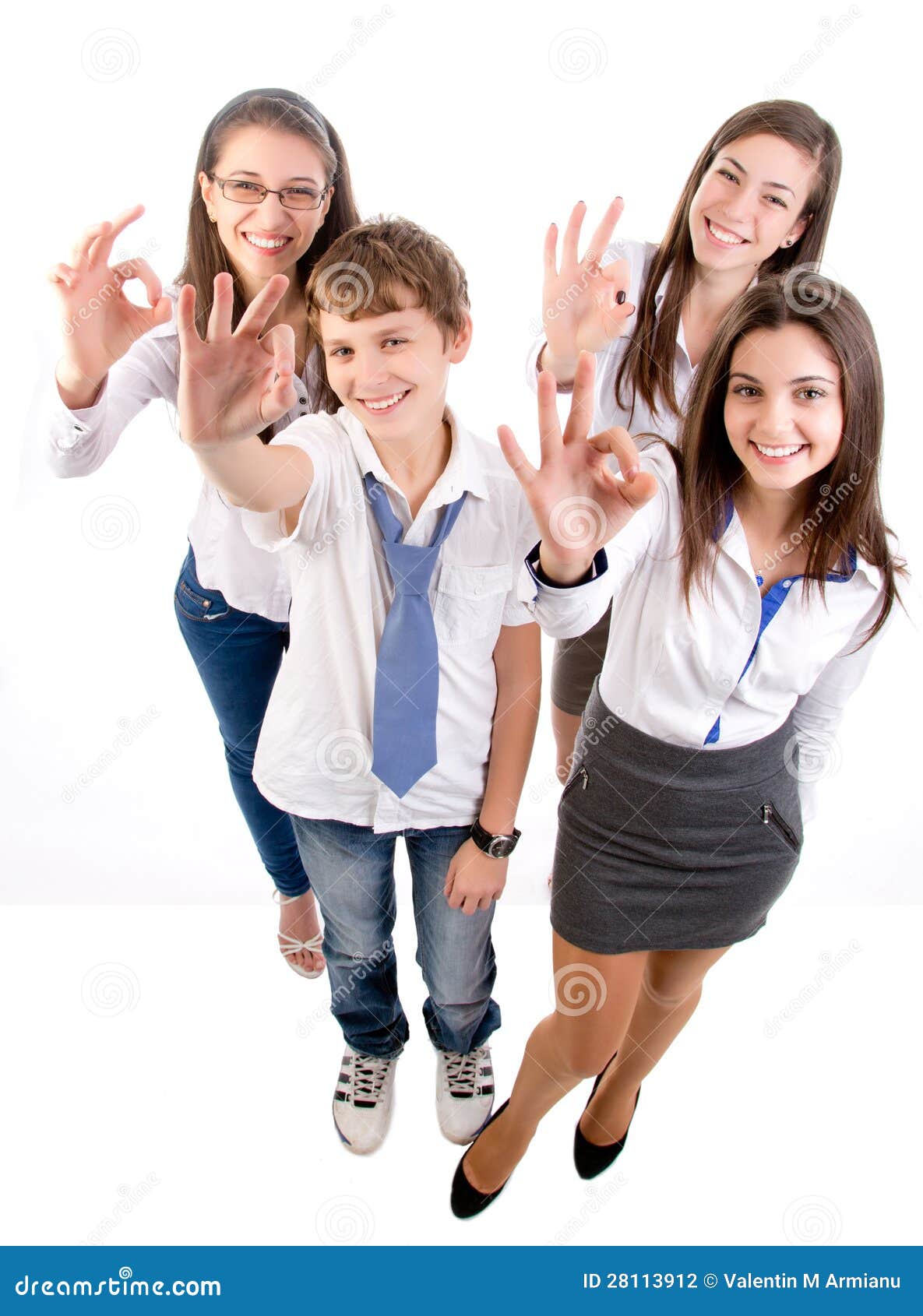 Group of Students Giving Ok Sign Stock Photo - Image of female, young ...