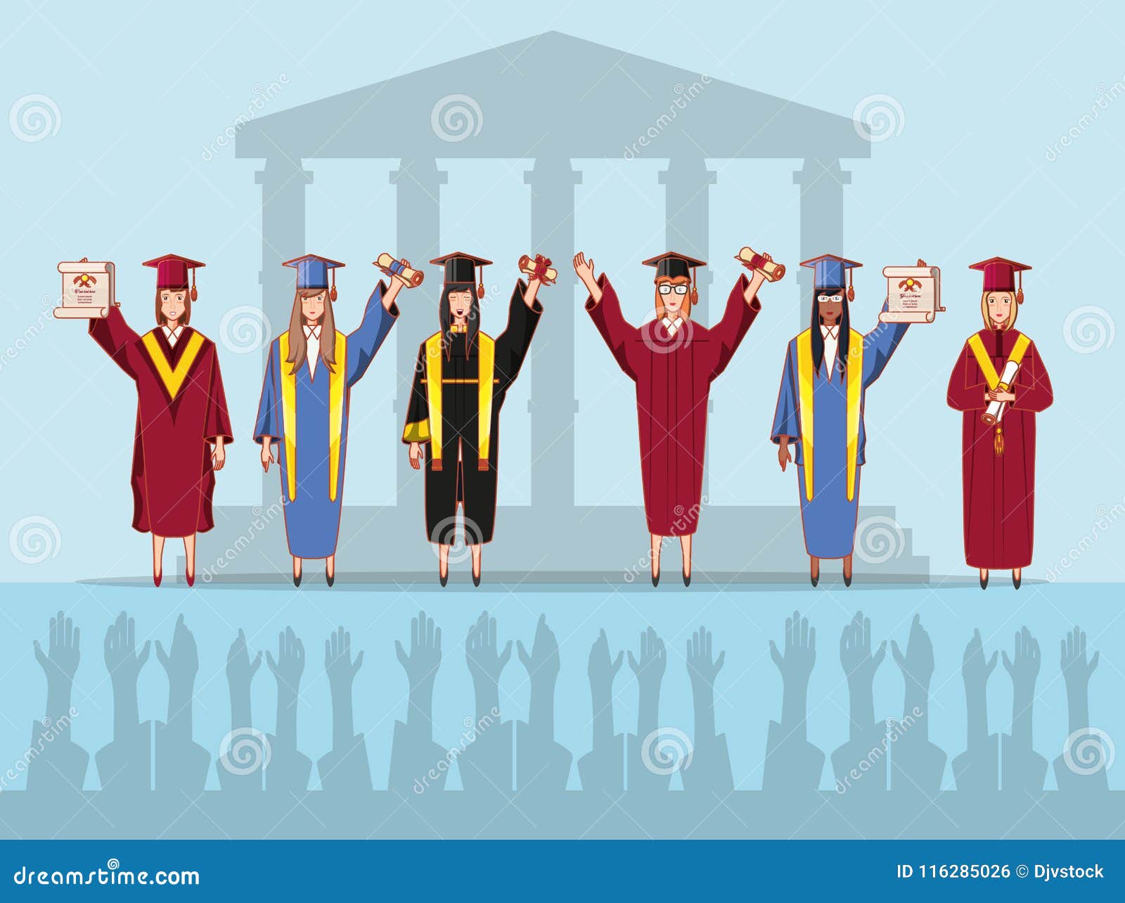 Group of Students Graduated Characters Stock Vector - Illustration of ...